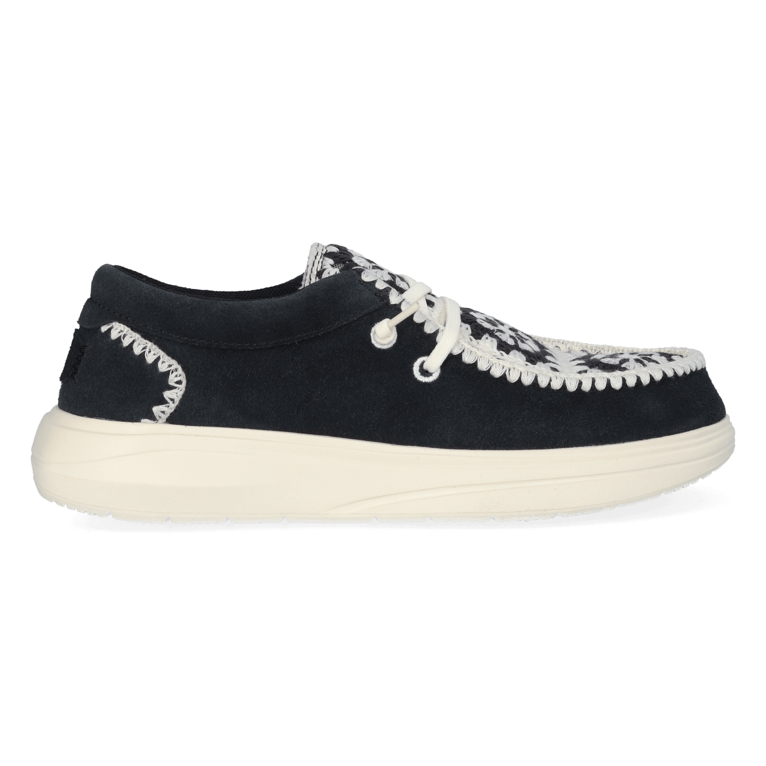 HEYDUDE Wendy Comf Suede Crochet Dames Instappers Zwart | HD43108-0C4